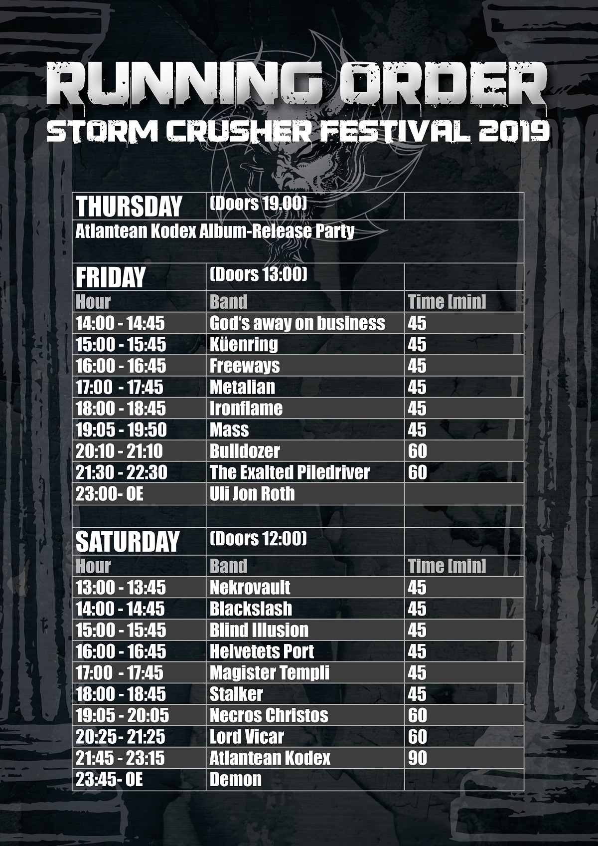 Running Order - Storm Crusher